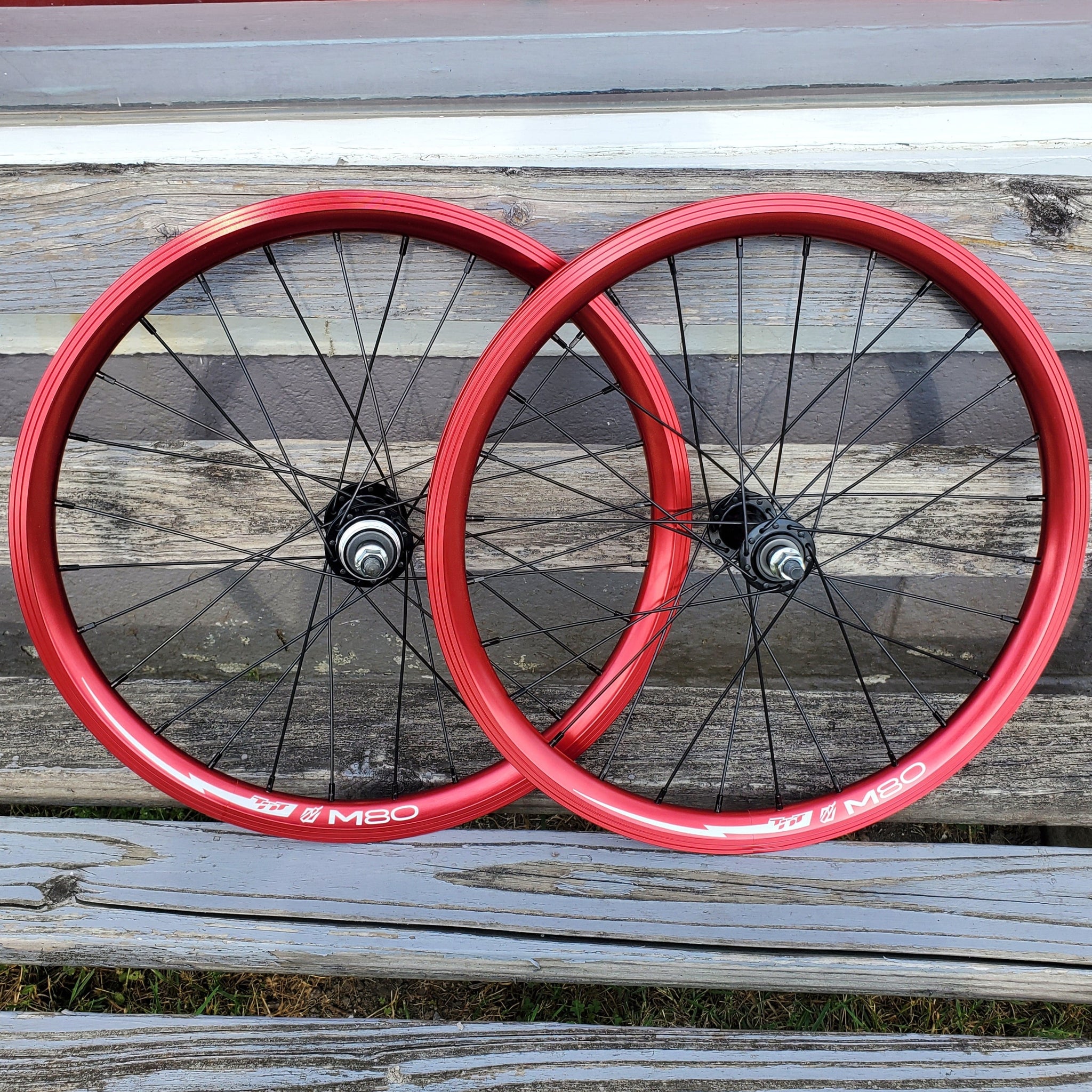 20" TNT M80X Freewheel BMX Wheelset - Pair - Red - BMXGuru.com / C&W Cycle