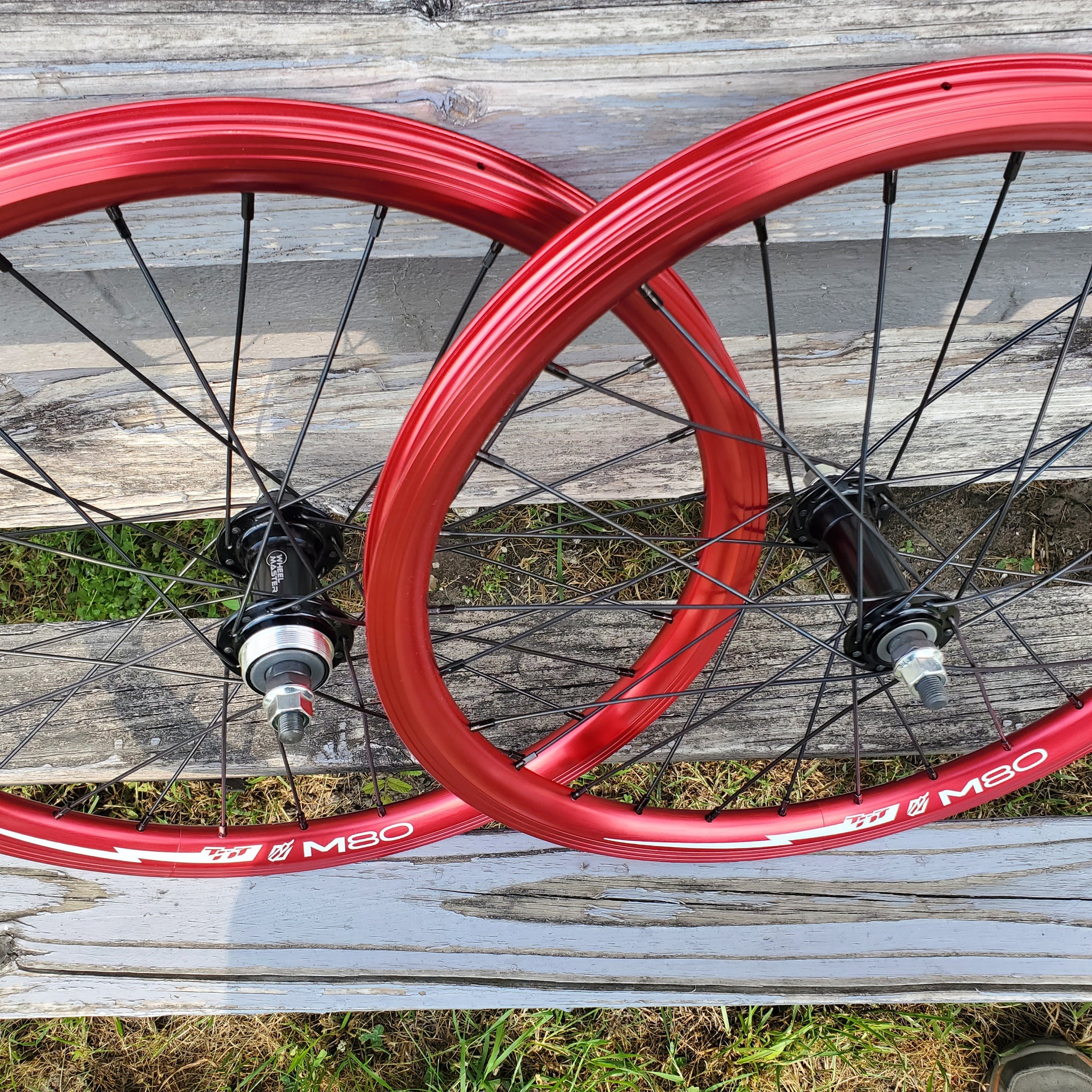 20" TNT M80X Freewheel BMX Wheelset - Pair - Red - BMXGuru.com / C&W Cycle