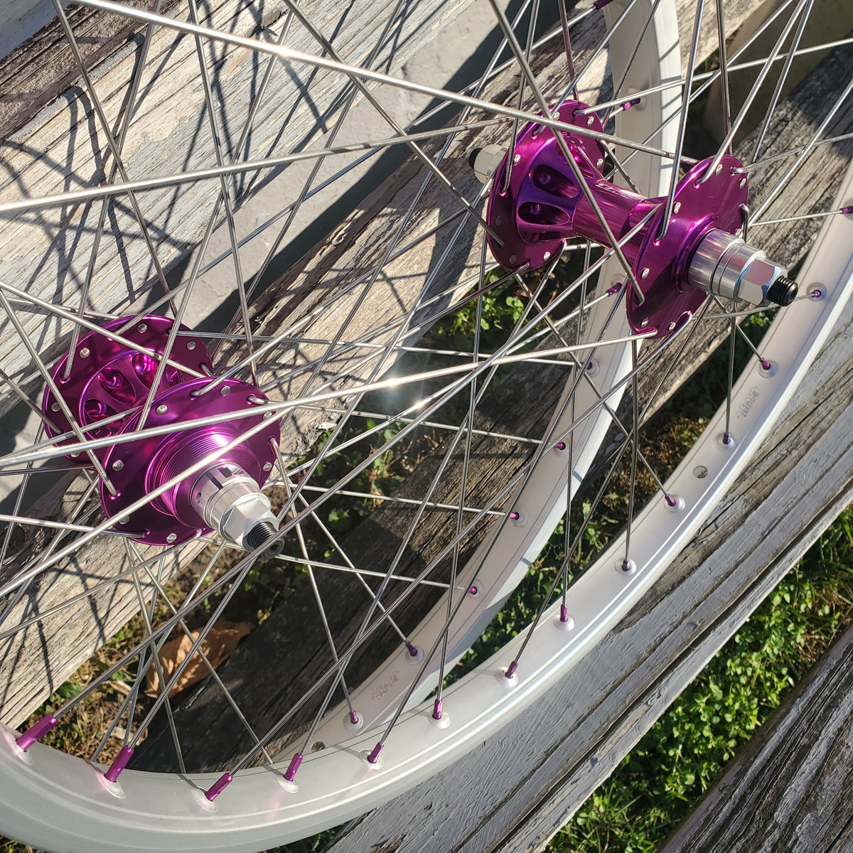 26" Araya 7X / TNT Revolver BMX Wheelset - Pair - Silver / Purple ...