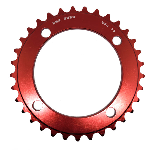 BMXGuru 33t BMX Chainring - Red - 104mm 4-bolt - USA Made - BMXGuru.com ...