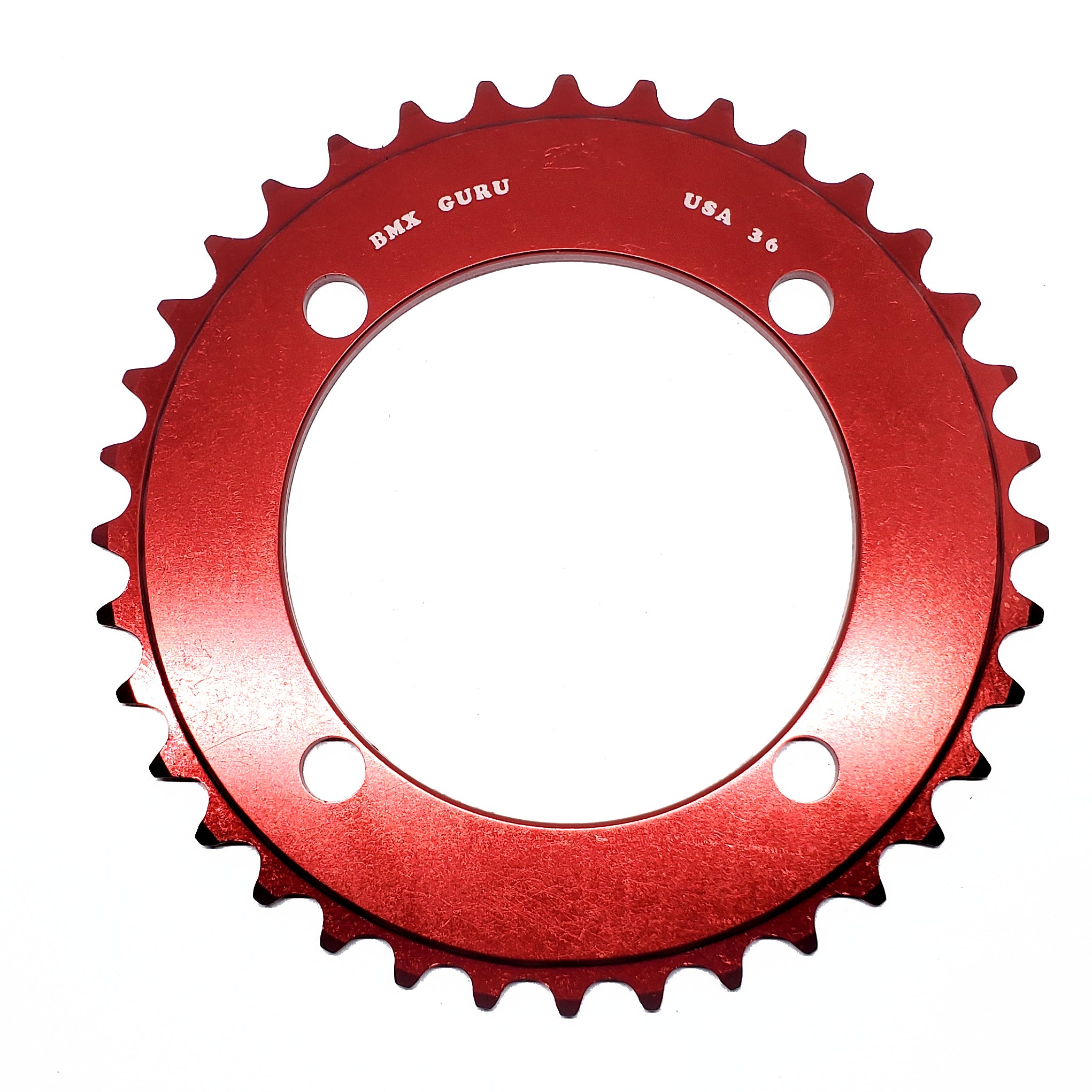 BMXGuru 36t BMX Chainring - Red - 104mm 4-bolt - USA Made - BMXGuru.com ...
