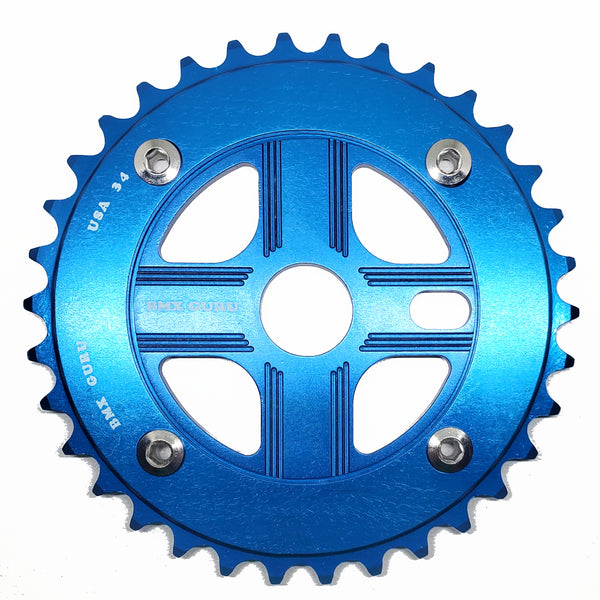 BMXGuru 34T Aluminum Spider & 4-bolt Chainring Combo - Blue over Blue ...