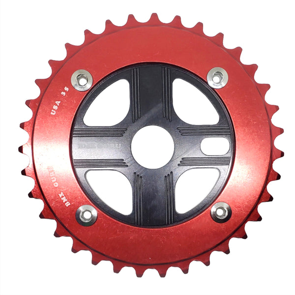 BMXGuru 35T Aluminum Spider & 4-bolt Chainring Combo - Red over Black ...