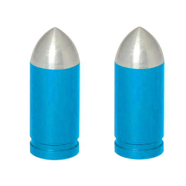 Schrader Aluminum Valve Caps - Bullet Tip - Pair - Aqua Blue & Silver ...