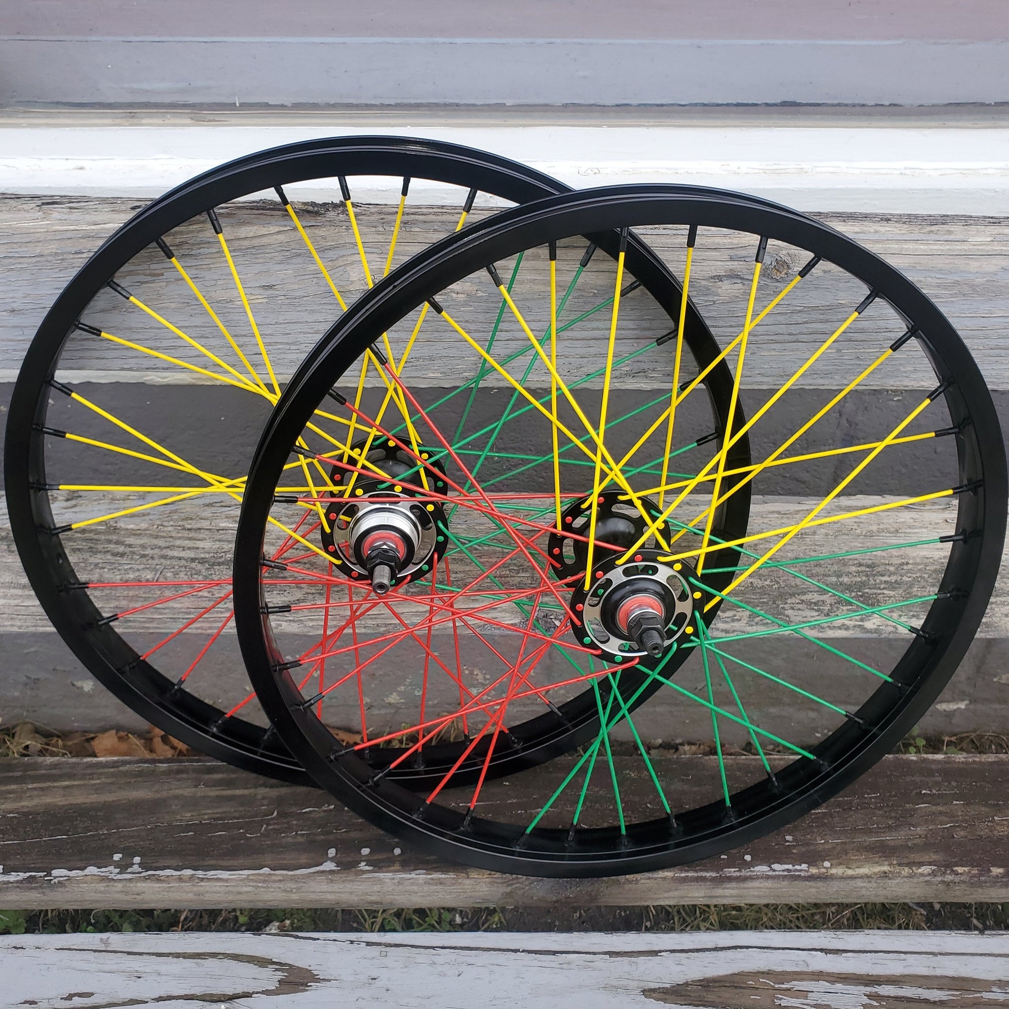 20" 7X style Sealed Machined Flange BMX Wheels - Pair - Rasta - BMXGuru ...