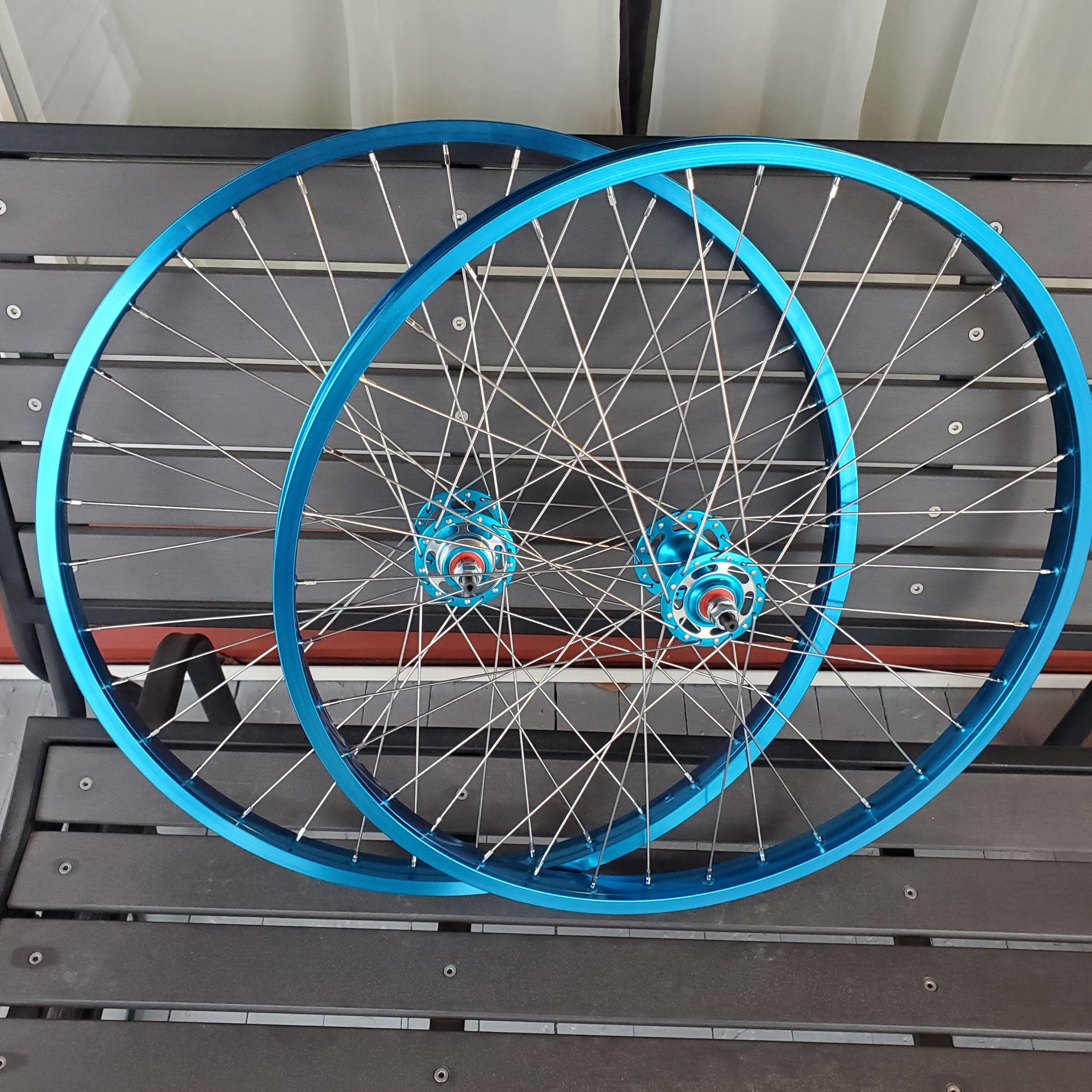 26" 7X style Sealed Machined Flange BMX Wheels - Pair - Blue Anodized ...