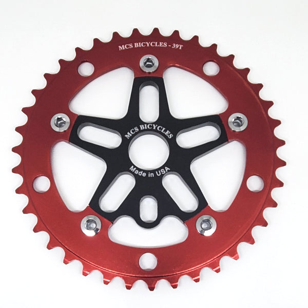 MCS BMX 39T Aluminum Spider & 5-bolt Chainring Combo - Red over Black ...