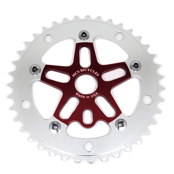 MCS BMX 39T Aluminum Spider & 5-bolt Chainring Combo - Silver over Red ...