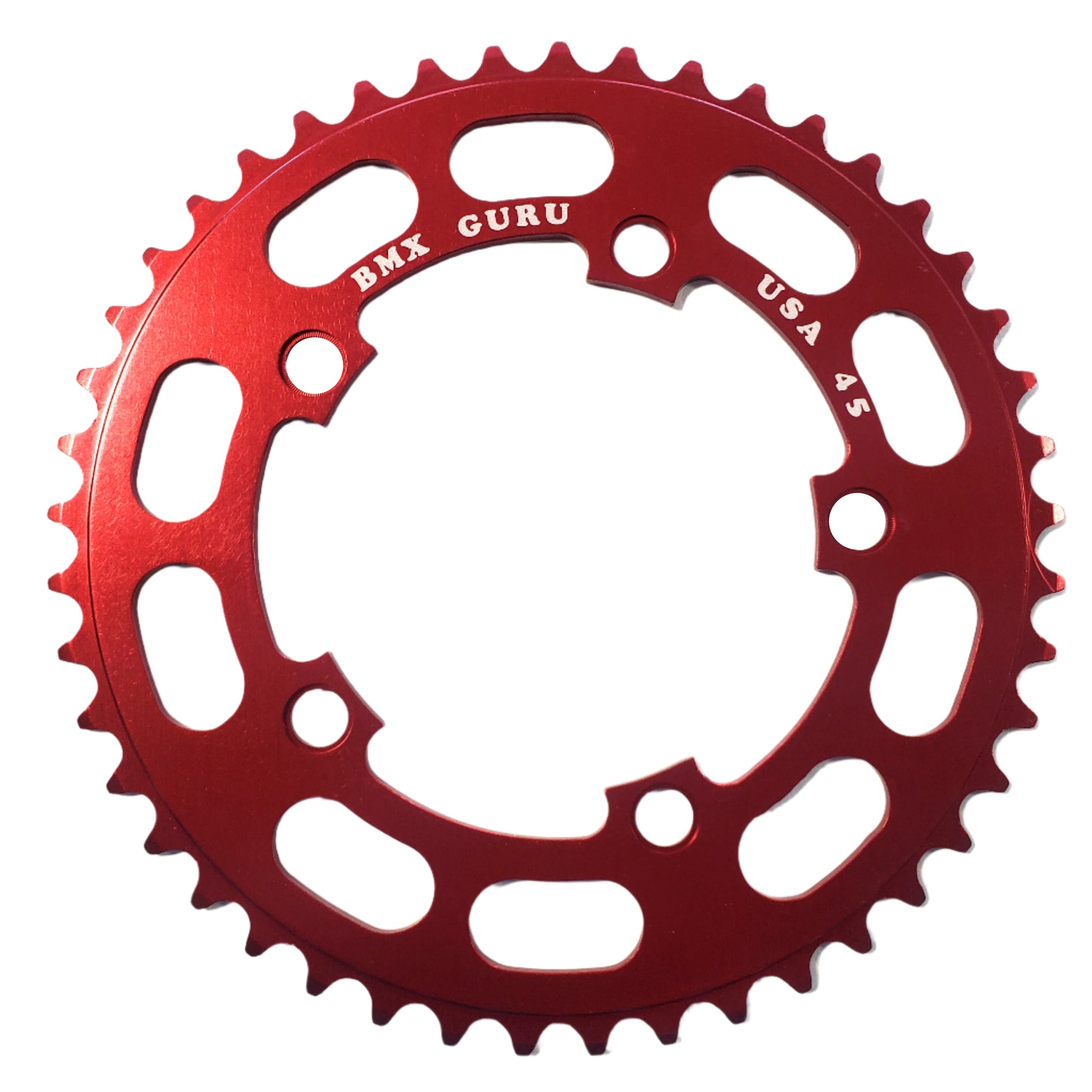 BMXGuru 45t BMX Chainring - Red - 110mm 5-bolt - USA Made - BMXGuru.com ...