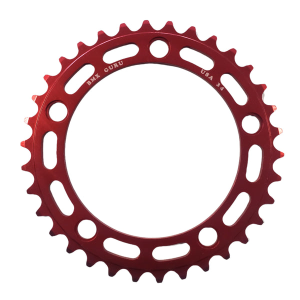 BMXGuru 34t BMX Chainring - Red - 110mm 5-bolt - USA Made - BMXGuru.com ...