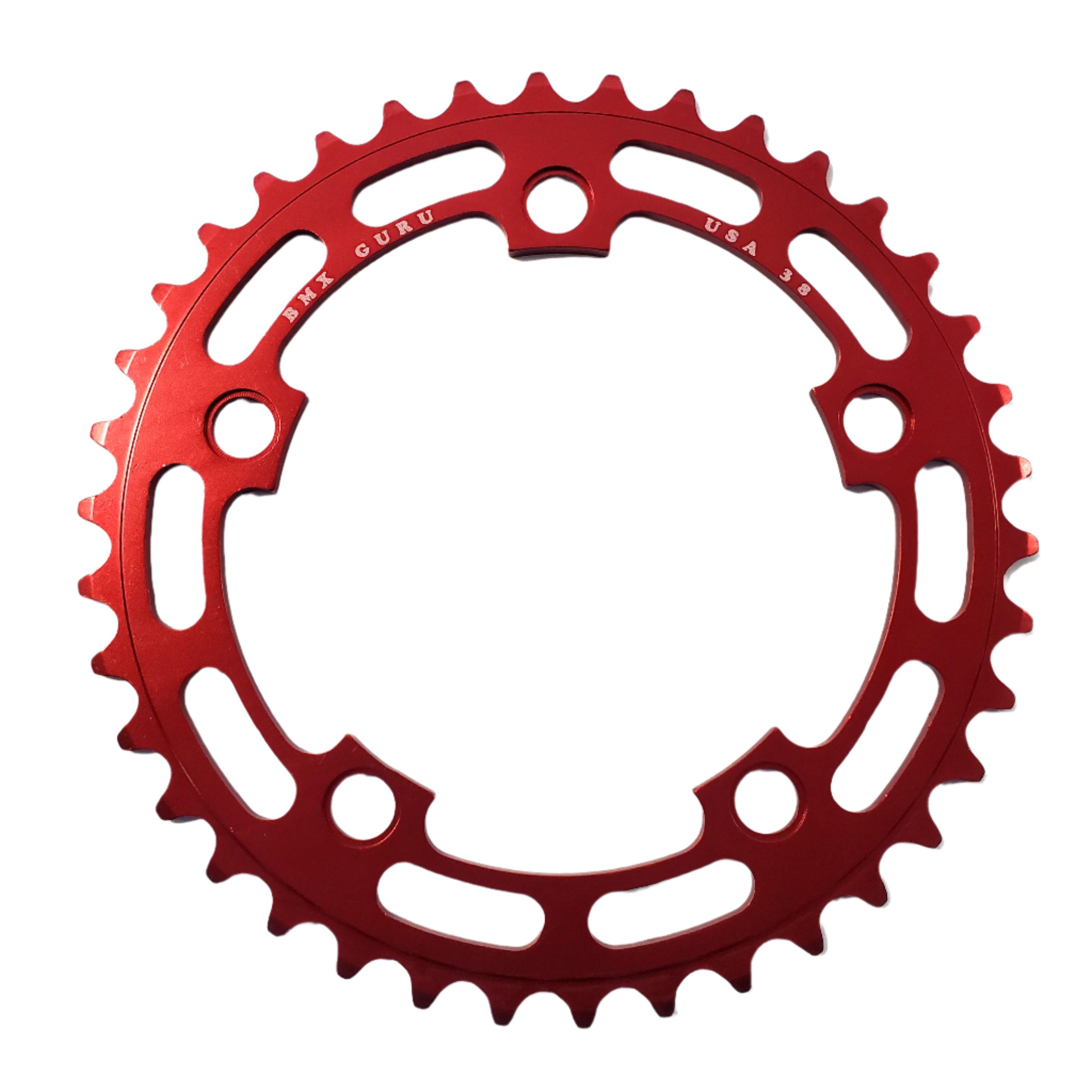 BMXGuru 38t BMX Chainring - Red - 110mm 5-bolt - USA Made - BMXGuru.com ...