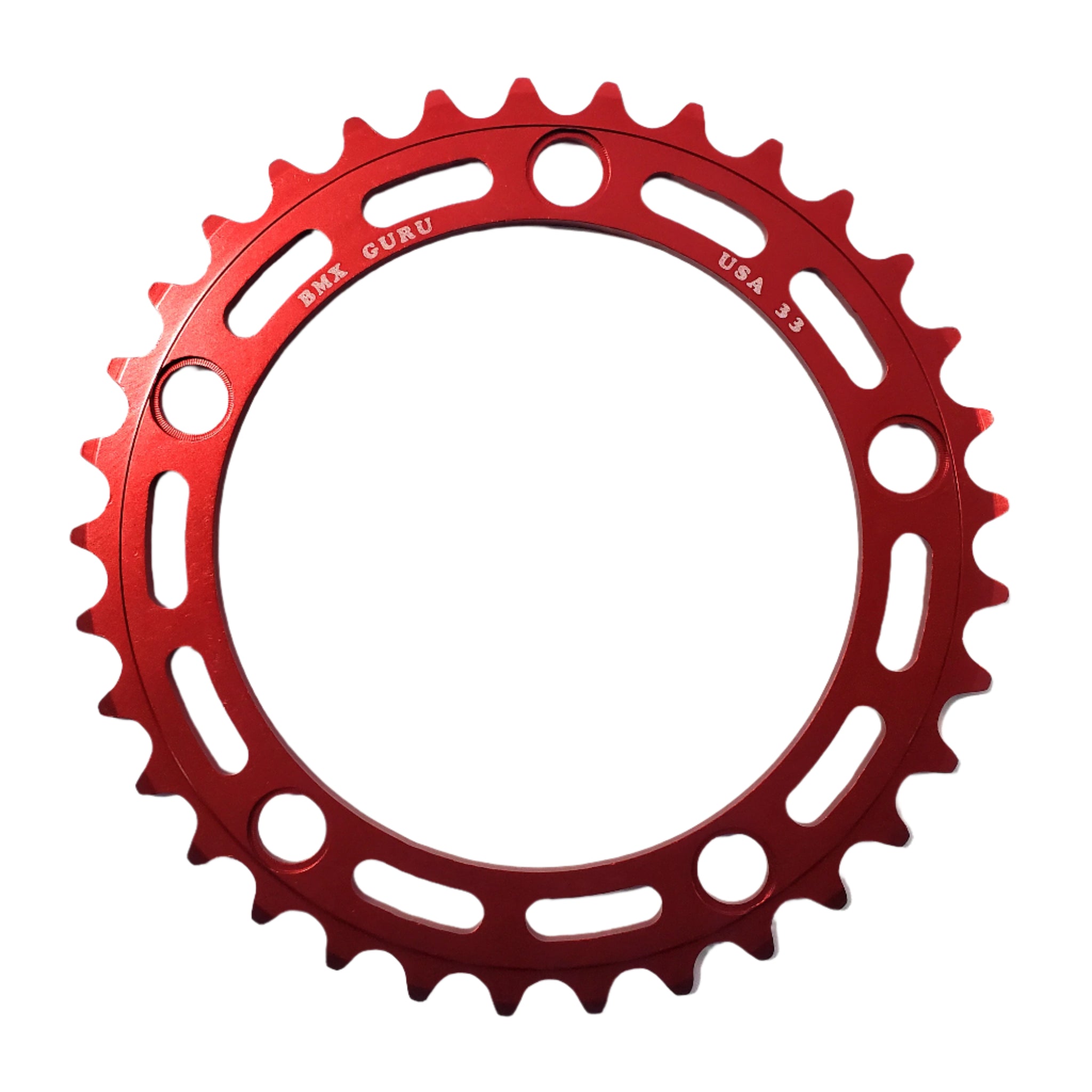 BMXGuru 33t BMX Chainring - Red - 110mm 5-bolt - USA Made - BMXGuru.com ...
