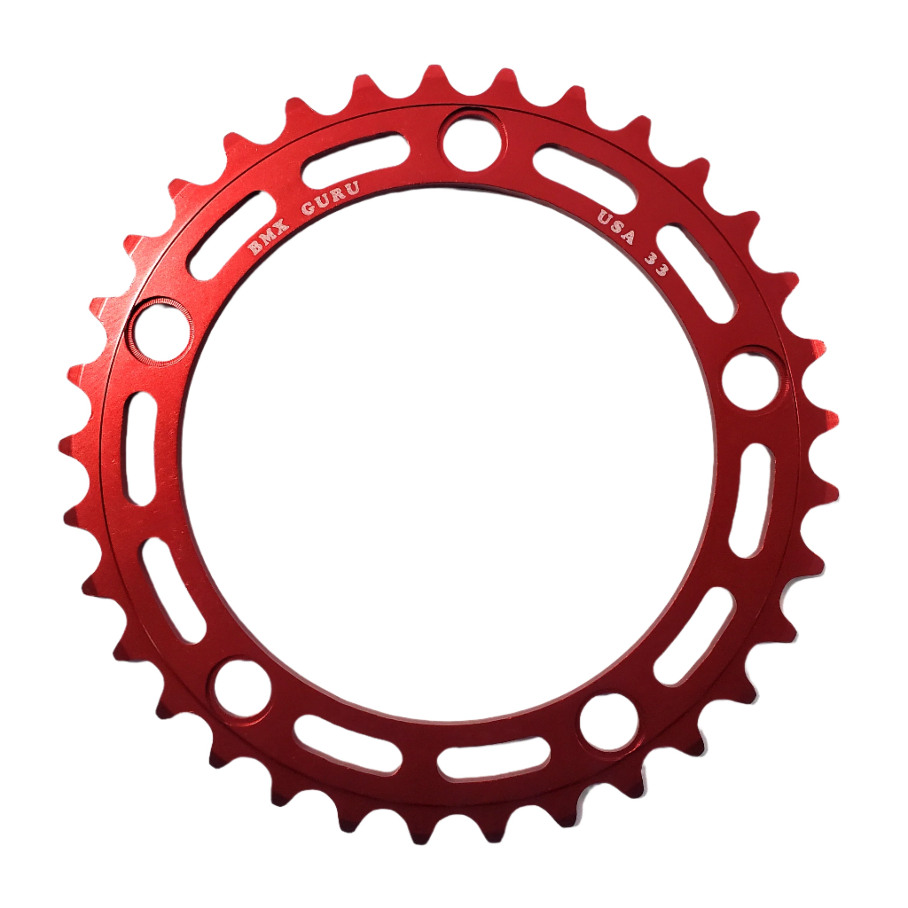 BMXGuru 33t BMX Chainring - Red - 110mm 5-bolt - USA Made - BMXGuru.com ...