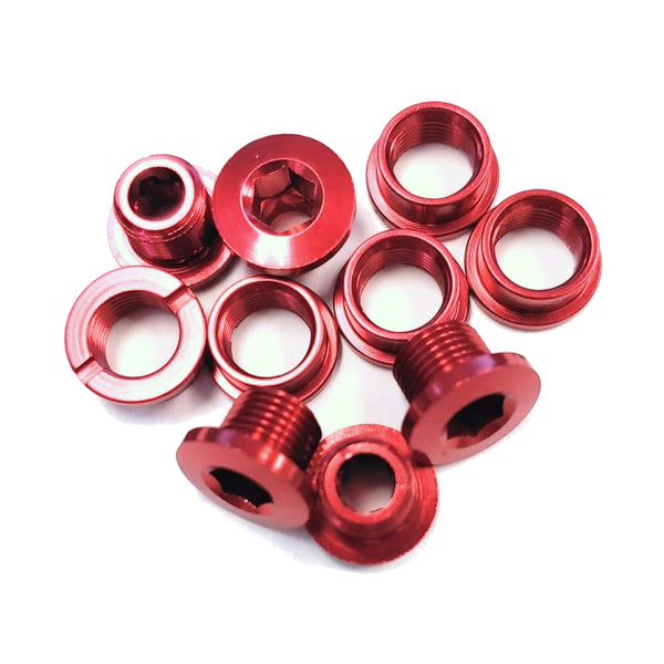 MCS Single Alloy Chainring Bolts - 5 bolts - Red - BMXGuru.com / C&W Cycle